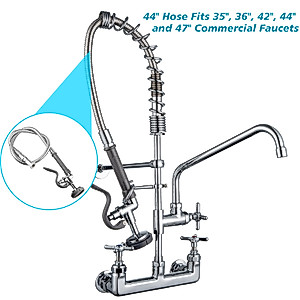 NETISR Commercial Sink Sprayer with 44" Flexible Stainless Steel Hose, Universal Pre-Rinse Dish Spray Valve Replacement Kit Assembly Sprayer Nozzle Head, Grey