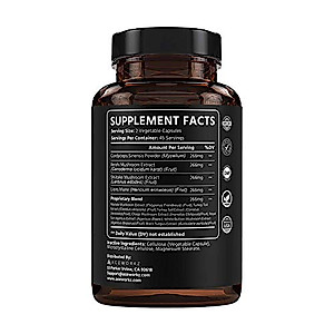 Mushroom Supplement - Lions Mane, Reishi and Cordyceps - 10 Mushroom Complex - Nootropic Brain Supplement for Memory & Focus - Immune Booster - Natural Energy & Stress Relief (90 Capsules)