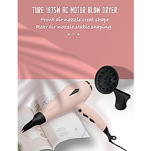 Hair Dryer Blow Dryer with Diffuser Brush Comb Attachments Powerful AC Motor for 3c Thick Hair Curly Women Professional Salon Best Hair Dryer(Pink)