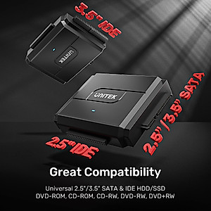 Unitek SATA/IDE to USB 3.0 Adapter, IDE Hard Drive Adapter Kit Recovery Converter for Universal 2.5"/3.5" Inch IDE and SATA External HDD/SSD, Support 10TB