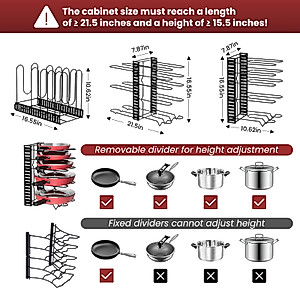 Podxco Pan Organizer Rack for Cabinet Pot Rack with 3 Diy Methods Adjustable Pot and Pan Organizer with 8 Tiers Pot Lid Organizer Holder Metal Heavy Duty Pot Organizer for Kitchen Counter and Cabinet