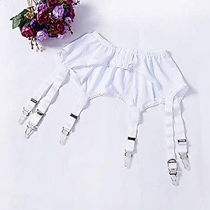 Shbidsxia Women's Sexy Lace Mesh Garter Belt High Waist Suspender Belt with Six Metal Clips for Women‘s Stockings/Lingerie (B-White, Small)