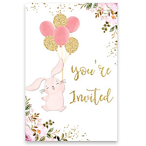 Soiceu Bunny 1st Birthday Party Invitations with Envelopes Set of 20 Pink Floral Bunny First Birthday Party Invites Fill in Blank