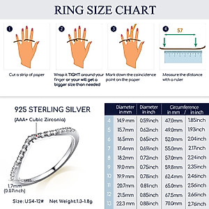 Suplight Chevron Wedding Band Size 12 Sterling Silver Wishbone 'V' Ring for Women with Cubic Zirconia