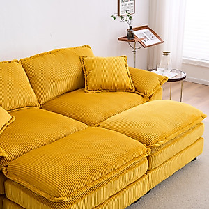 ERYE Oversized Loveseat Sectional Sofa Modern Deep Seat Reversible Chaises Couch with 2 Movable Ottomans and Pillows, Modular Corduroy Upholstered Sleeper Daybed for Living Room,Apartment,Office