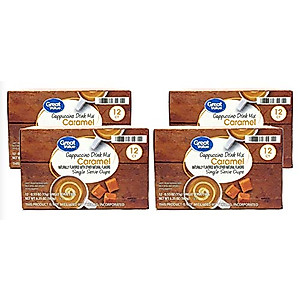 Great Value Cappuccino Coffee and Hot Drink Single Serve Pods, 12 Count (Caramel Cappuccino, Pack of 4)