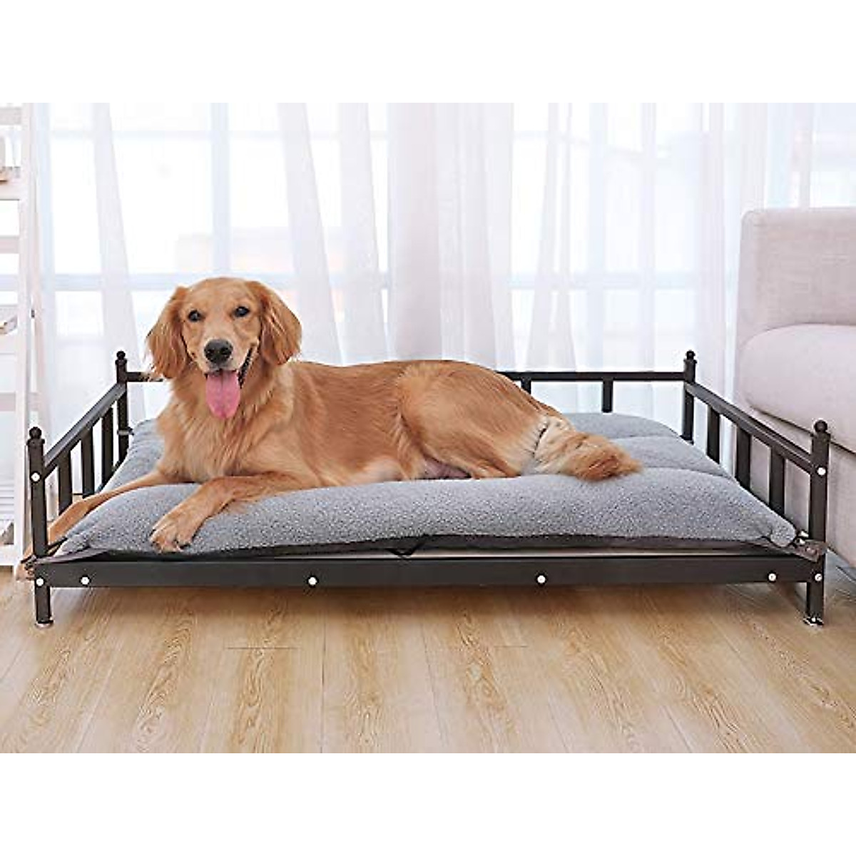 LXLA Deluxe Large Dogs Bed, Metal Elevated Pet Cot with Soft Mat, Adjustable Height Non Slip Foot, for Medium & Large Dogs, Easy Install (Size : L 101×68×30cm)