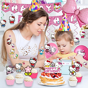 Kitty Birthday Party Supplies, Cute Kitten Party Favor Pink Party Decorations includes Happy Birthday Banner, Balloons, Cake Topper, Kitten Foils Balloons, Tattoos Stickers, Hanging Swirl