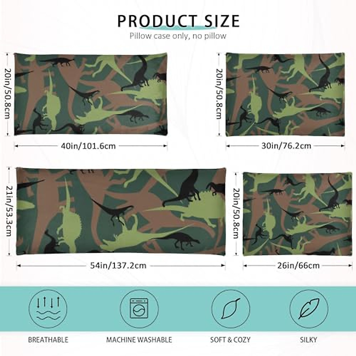 Dinosaur Camouflage Pillowcase for Hair and Skin Body Pillow Cover Body Pillow Case Queen Size 20"X 30" Body Pillow Case Cover with Zipper for Women