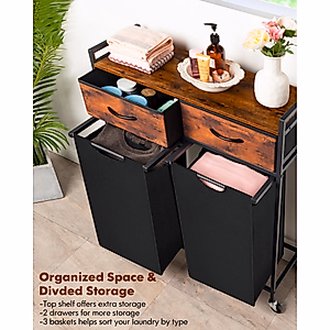 Laundry Basket with 2 Large Drawers - Compartment Laundry Hamper, 2 Removable Sections Laundry Bags Made of Oxford Fabric, Particleboard Shelf and Metal Frame, Oversize