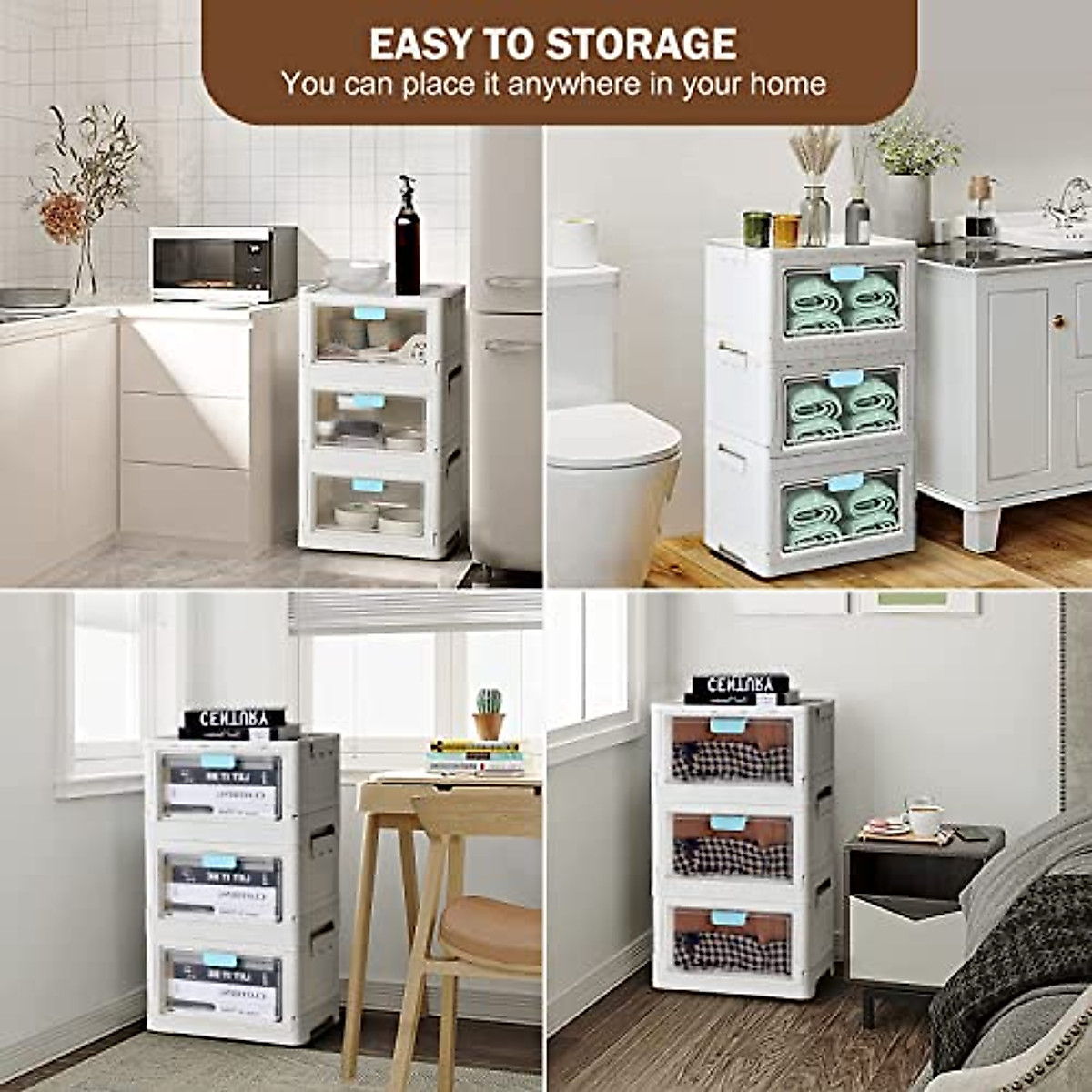 Storage Bins with Lids, Dual Open Large Storage Boxes Plastic 23Qt, Stackable Collapsible Closet Organizers and Storage, Foldable Storage Containers for Clothes,Toys,Food,Kitchen,Dorm,Bedroom Storage