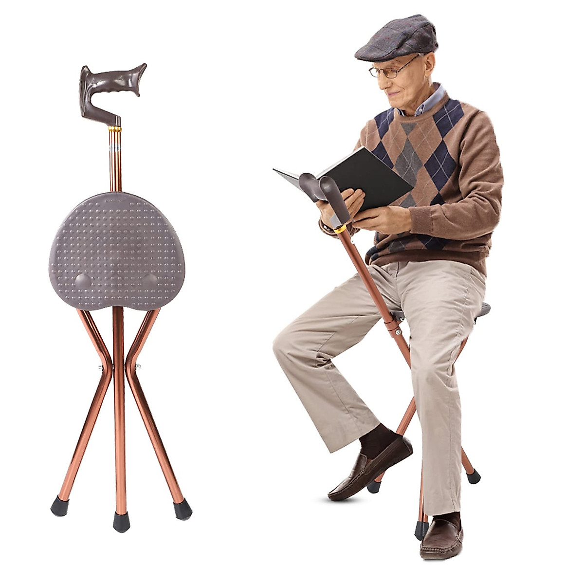 Seat Walking Stick, Metal Walking Stick Chair Portable Folding, Seat Stool Travel Cane Chair for Elderly, Fishing Garden Camping Event Stool