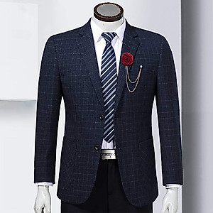 Fashion Bridegroom Wedding Brooches Cloth Art Hand-Made Rose Flower Brooch Lapel Pin Badge Tassel Chain Men's Suit Accessories (Red)