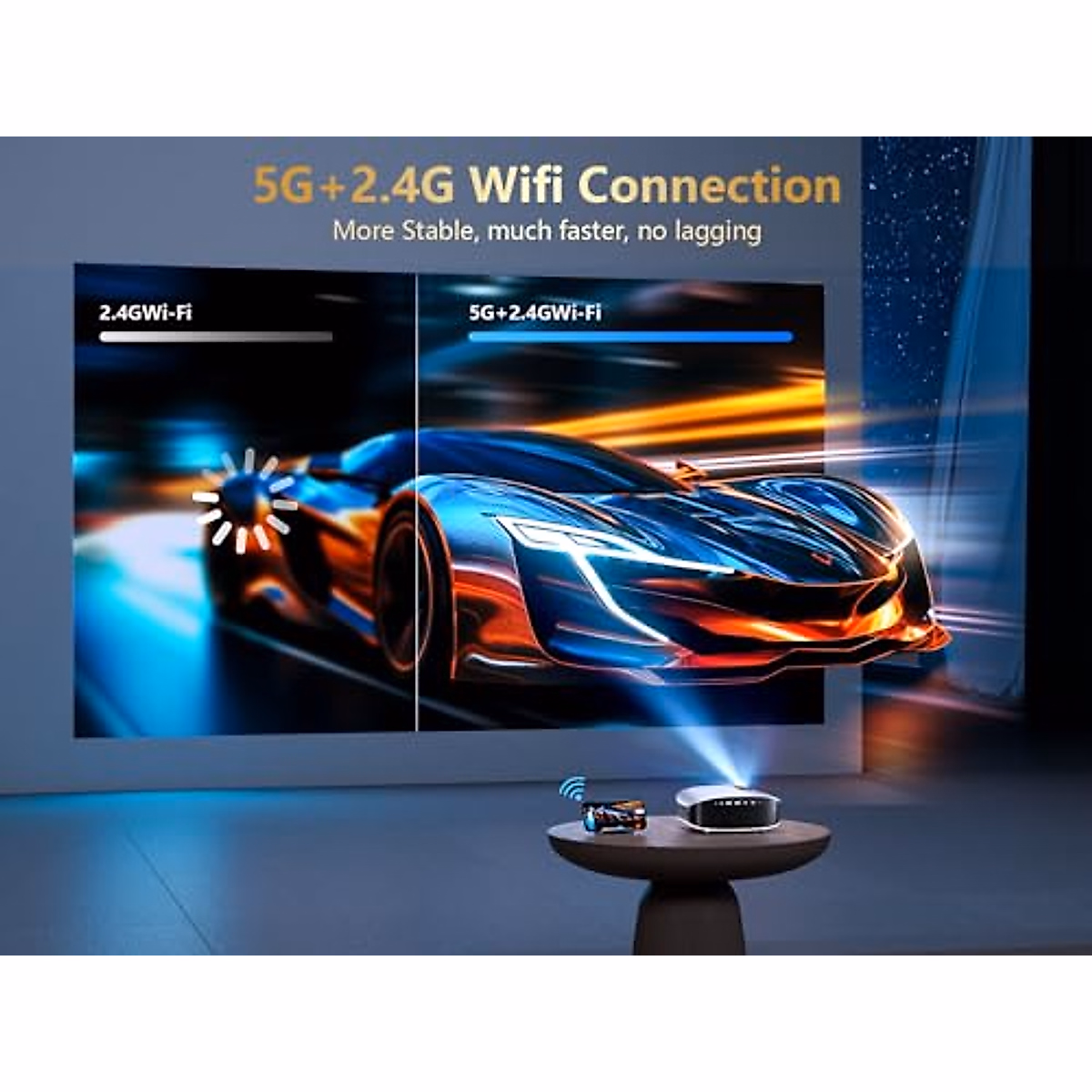 GooDee Smart 4K Projector with 5G WIFI and Bluetooth, Netflix/Amazn Prime Video Certified, Dolby Audio, 800ANSI Outdoor Projector, 400" Zoom Home Theater Projector Compatible with TV Stick,iOS,Android