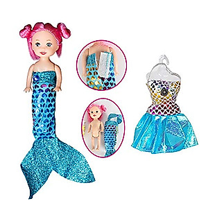Mermaid Princess Doll with Little Mermaid and Pink Dolphin Playset, Blonde Hair Mermaid Toys with Accessories, Gift for 3 to 7 Year Old Girls