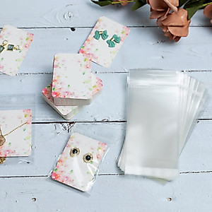 Flower Earring Display Cards With Bags Necklace Display Cards Sets Earring Packing Holder Cards With bags Jewelry Packing For Earring Necklace Jewelry Packing 100Pack Paper 100Pack Bags 2" x 2.5"