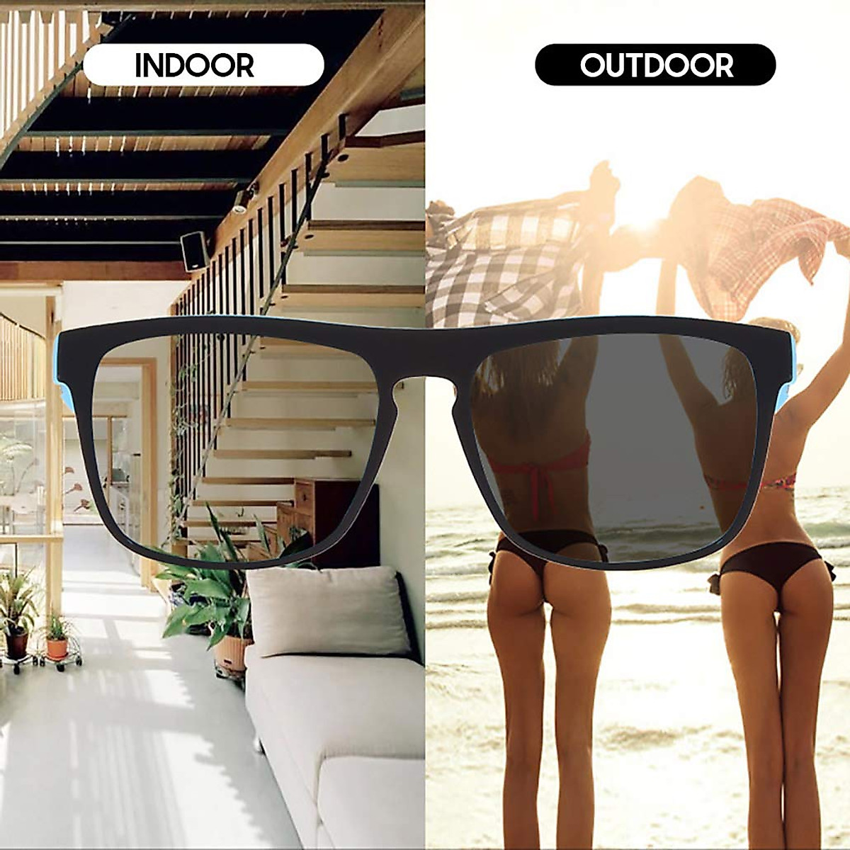 DAYILY Photochromic Polarized Driving Sunglasses Men Square Matte Frame Eyewear Outdoor Sport Cycling UV Protection Glasses(Black Frame/Photochromic Lens)