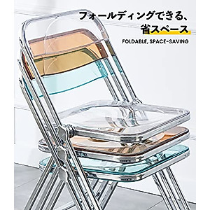 KAIHAOWIN Luxury Modern Transparent Folding Chair Acrylic Folding Chairs-Acrylic Ghost Stackable Crystal Seat-PC Plastic Living Room Seat-Chrome Frame Accent Side Chair for Outside Inside-Pink