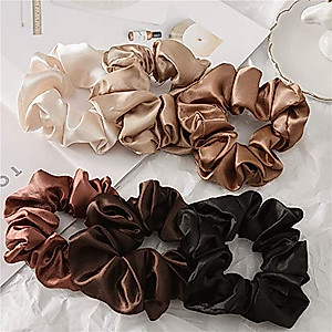 6 Pcs Satin Silk Hair Scrunchies Soft Hair Ties Fashion Hair Bands Hair Bow Ropes Hair Elastic Ponytail Holders Hair Accessories for Women and Girls (4.5 inch, Classic color)
