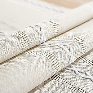 Rustic Farmhouse Style Linen Table Runner, Boho Handmade Tassel Embroidered Table Runners 48 Inches Long for Holiday Party, Wedding and Dining Decorations, 13 inchW X 48 inchL - Ivory
