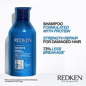 Redken Extreme Shampoo | Prevents Hair Breakage & Repair for Damaged Hair | Strengthen and Fortify | Infused With Proteins | For Weak, Brittle Hair | 10.1 Fl Oz