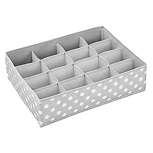 mDesign Soft Fabric Dresser Drawer and Closet Storage Organizer for Child/Kids Room and Nursery - Large 16 Section Organizer - Polka Dot Print - Light Gray/White