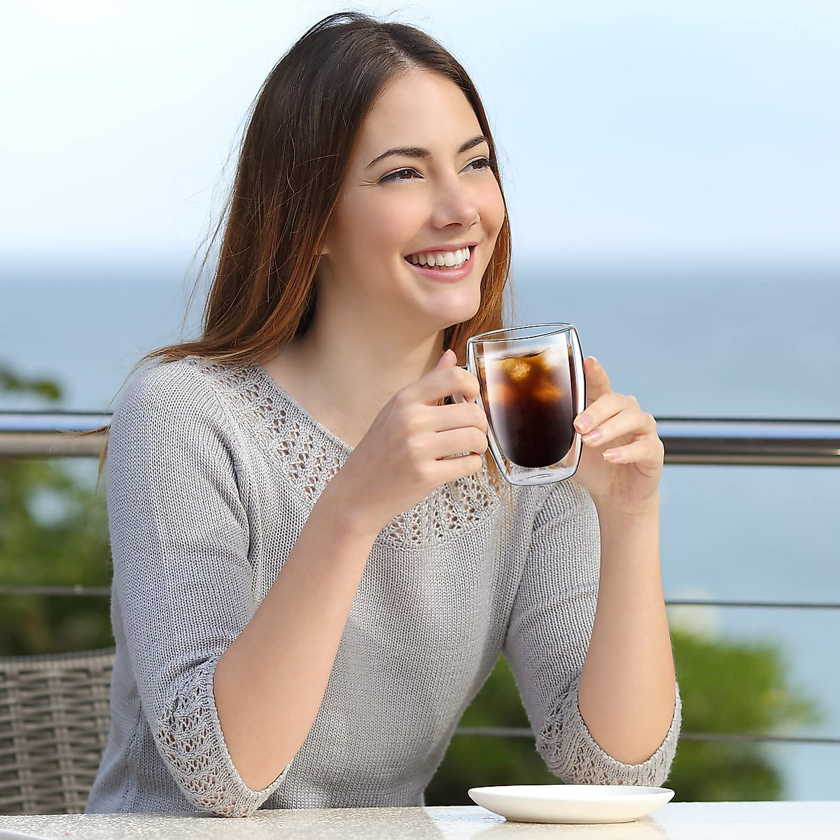 Mimorou 8 Pack 12 oz Double Wall Glass Coffee Mugs Glass Coffee Cups with Handle Insulated Layer Coffee Cups, Clear Borosilicate Glass Mugs