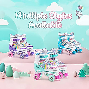 SULIFEEL Rainbow Unicorn 4 Size Adjustable Light up Roller Skates for Girls Boys for Kids Medium