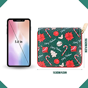 JV JO&VIN Green Wallet Christmas Wallet, Kawaii Wallet Leather Wallet with Short Zipper Wallet for Women Girls Kids,Thin Wallet Gift for Christmas Day