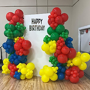 Red Blue Yellow Green Balloons Arch Kit-Different Sizes of Red Blue Yellow Green Balloons for Birthday Baby Shower Carnival Circus Party Decorations