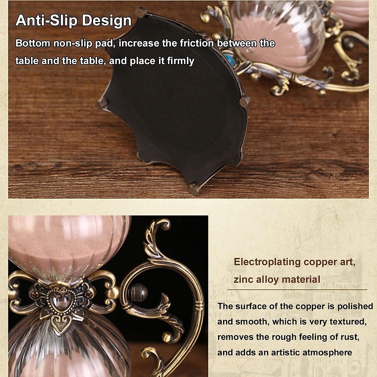 Hourglass Timer, 30 Minute Sand Timer, Glass Hourglass, Hour Glasses Decorative, Sand Clock, Sand Hourglass, Large Brass Hour Glass Sandglass for Gifts, Wedding, Home, Desk, Office Decor