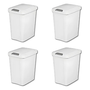 7.5 Gallon White Wastebasket with Touch-Open Lid: Ideal Office Trash Can, Under Sink Trash Can, Or Garbage Can with Lid for Kitchen, Bathroom, Mudroom