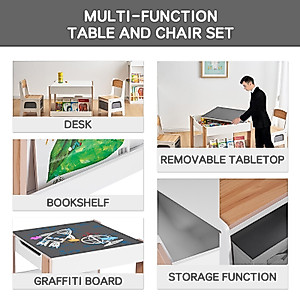 Glaf Kids Table and Chair Set 3 in 1 Wooden Activity Table with Storage Drawer for Toddlers Arts Crafts Drawing Reading Detachable Tabletop for Boys and Girls Home Nursery Playroom, White