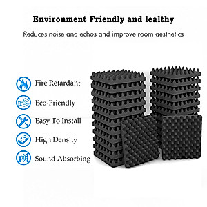 180° Acoustic Panels Egg Crate 24 Pack 2 inch 12" W x 12" L | Acoustic Foam Panels | Acoustic Panels Studio Foam Egg Crate | Egg Crate Soundproof Panels | Noise Absorbing Panels | (24 Pack)