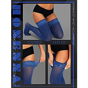 HONENNA Semi Sheer Stay Up Lingerie Thigh High Stockings Lace Top Size A-F, 1-2 Pairs