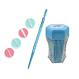 Little Dreams Products Double-Head Brushed Toothpick Interdental Brush Toothbrush for Dentures Soft Plastic Oral Care 2.4 Inch Long Rinse The Tooth. 200 Count (Blue)