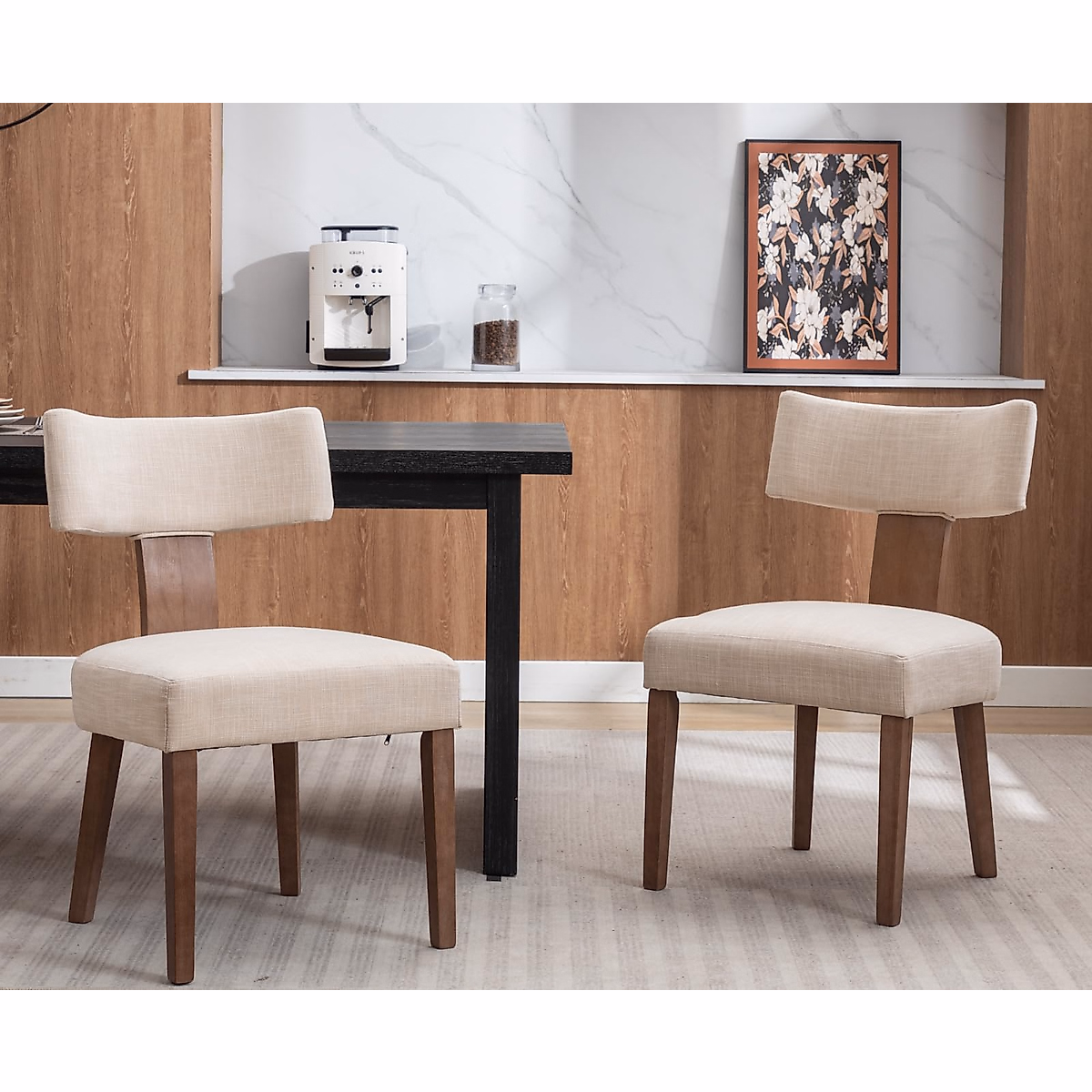 CIMOTA Upholstered Dining Chairs, Kitchen and Dining Room Chairs, Mid Century Modern Linen Farmhouse Armless Side Chair with Wood Frame and Curved Backrest (Set of 4, Linen-Beige)