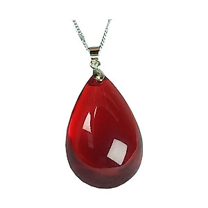 DUOVEKT Natural Red Blood Amber Pendant Necklace,Amber Stone Pendant Jewelry For Women Lady Men Crystal Beads35x20mm Water Drop Gemstone,Silver Chains