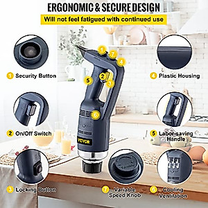 VBENLEM Commercial Immersion Blender 500W Power, Hand Held Mixer with 19.7-Inch 304 Stainless Steel Removable Shaft, Electric Stick Blender Variable Speed 4000-16000RPM