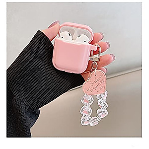Ownest Compatible with AirPods Case Soft Silicone Protective Shockproof Skin with Love Heart Keychain Cute Case for Airpods Case 2&1-Pink