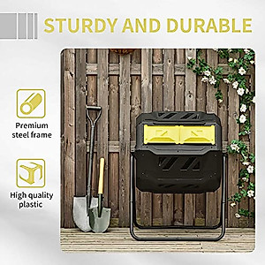 Outsunny Tumbling Compost Bin Outdoor 360° Dual Chamber Rotating Composter 43 Gallon, Yellow
