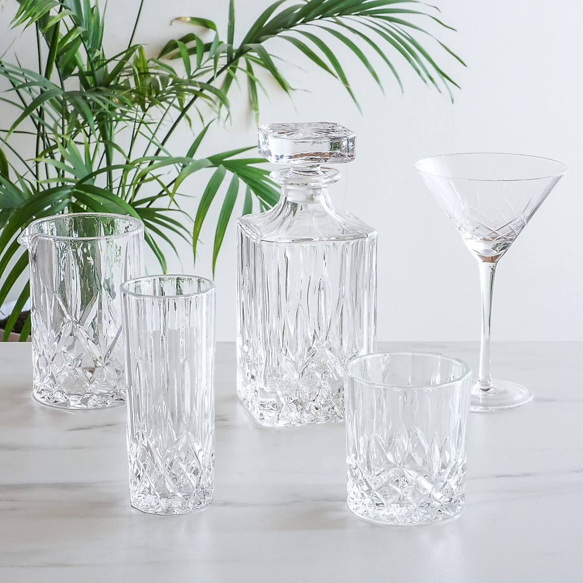 Viski Admiral Highball Glasses - Cut Crystal Drinking Glasses - Tall Cocktail Glasses 9oz Set of 4