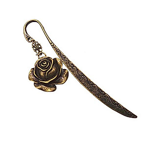Amosfun 2pcs Retro Book Mark Vintage Metal Rose Bookmark Document Label Wedding Party Favor Gifts(Golden)