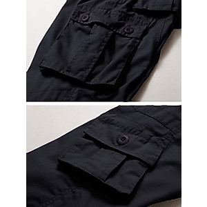 AKARMY Men's Ripstop Wild Cargo Pants, Relaxed Fit Hiking Pants, Army Camo Combat Casual Work Pants with 8 Pockets(No Belt) 3355 Black 32