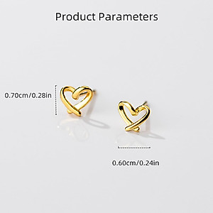 Minimalist Gold Heart Sterling Silver Earrings for Women Girls Charm Hollow Love Hearted Stud Tiny Small Cartilage Tragus Post Pin Hypoallergenic Pierced Ear Christmas Birthday Halloween Thanksgiving Jewelry Gifts