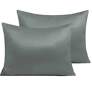 NTBAY Zippered Satin Pillow Cases for Hair and Skin, Luxury Standard Hidden Zipper Pillowcases Set of 2, 20x26 Inches, Dark Grey