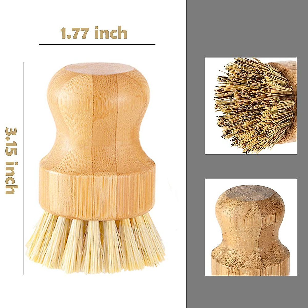 Palm Dish Brush- Bamboo Full Circle Dish Brush 3 Packs,Mini Pot Brush Natural Scrub Brush Durable Scrubber Cleaning Kit with Union Fiber and Tampico Fiber for Cleaning Pots, Pans and Vegetables