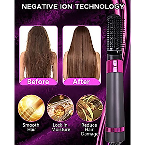 5 in 1 Hair Dryer Brush, Negative Ion Electric Hot Air Blow Dryer Brush Comb, Detachable and Interchangeable Hair Straightener Curly Hair Comb for All Hairstyle