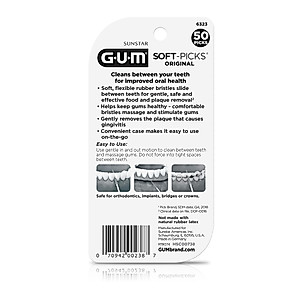 GUM Soft-Picks Original, Easy to Use Dental Picks for Teeth Cleaning and Gum Health, Disposable Interdental Brushes with Convenient Carry Case, Dentist Recommended Dental Picks, 50ct