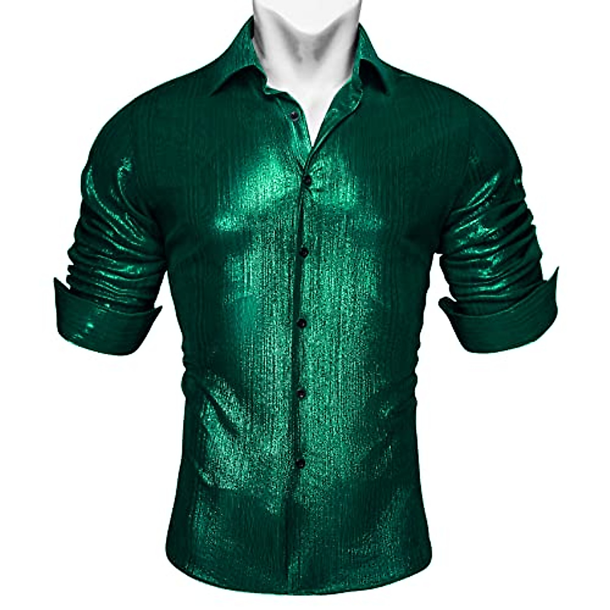 Barry.Wang Shirts for Men Fancy Long Sleeve Dress Shirt Shiny Button Sequin Regular Fitted Shirts